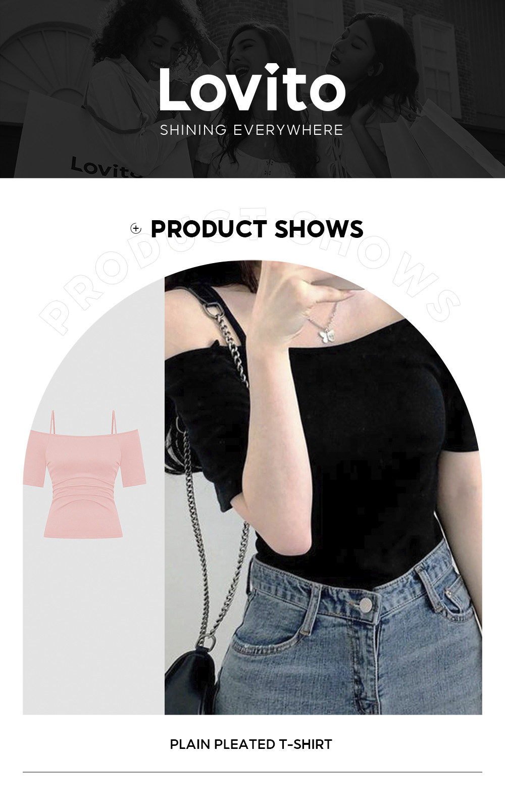Lovito Women Glamorous T-Shirt Plain Pleated Backless T-Shirt L101AD185 ...