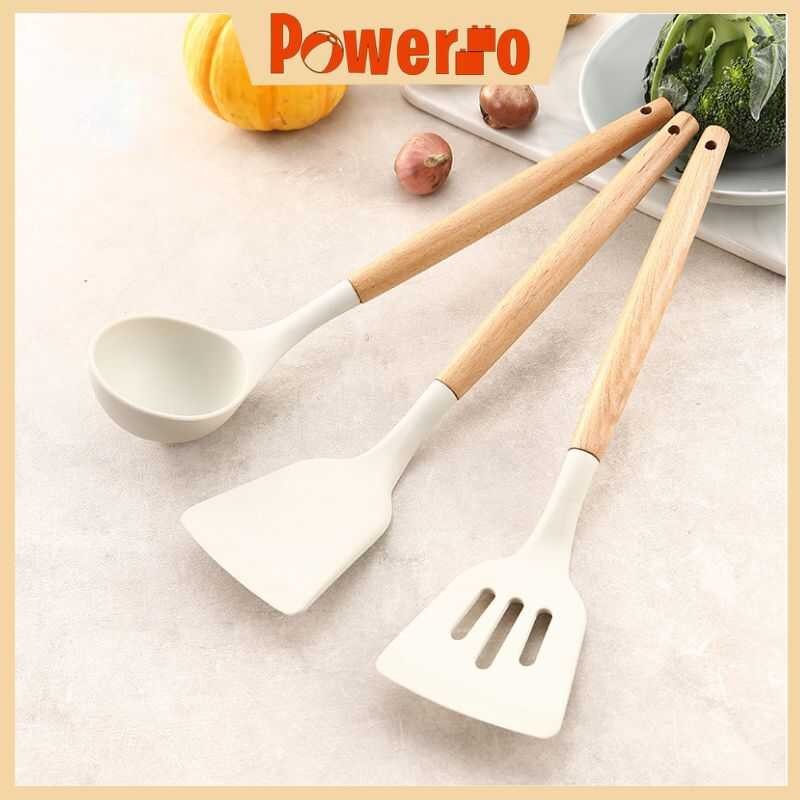 Wooden Handle Food Grade Non-Stick Heat-Resistant Silicone Kitchen ...