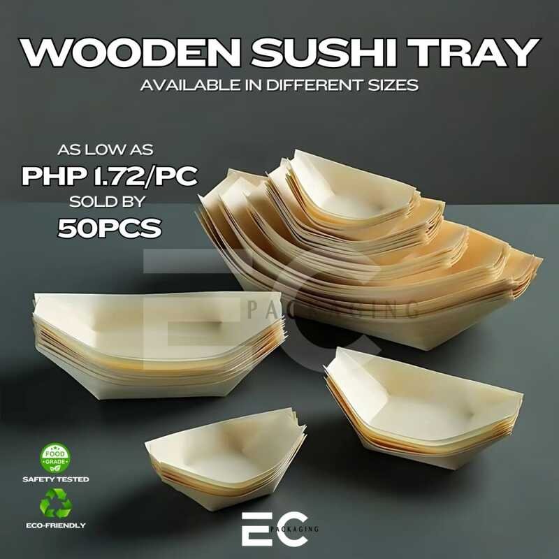 EC 50Pcs Disposable Wooden Boat Trays Sushi Plate Serving Boats Tray ...