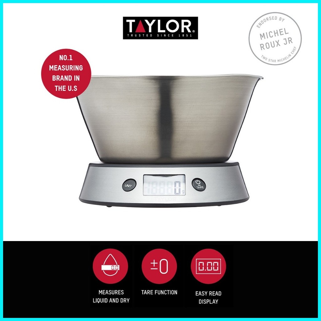 Taylor Pro Digital Kitchen Food Scales With Removable Bowl Stainless ...