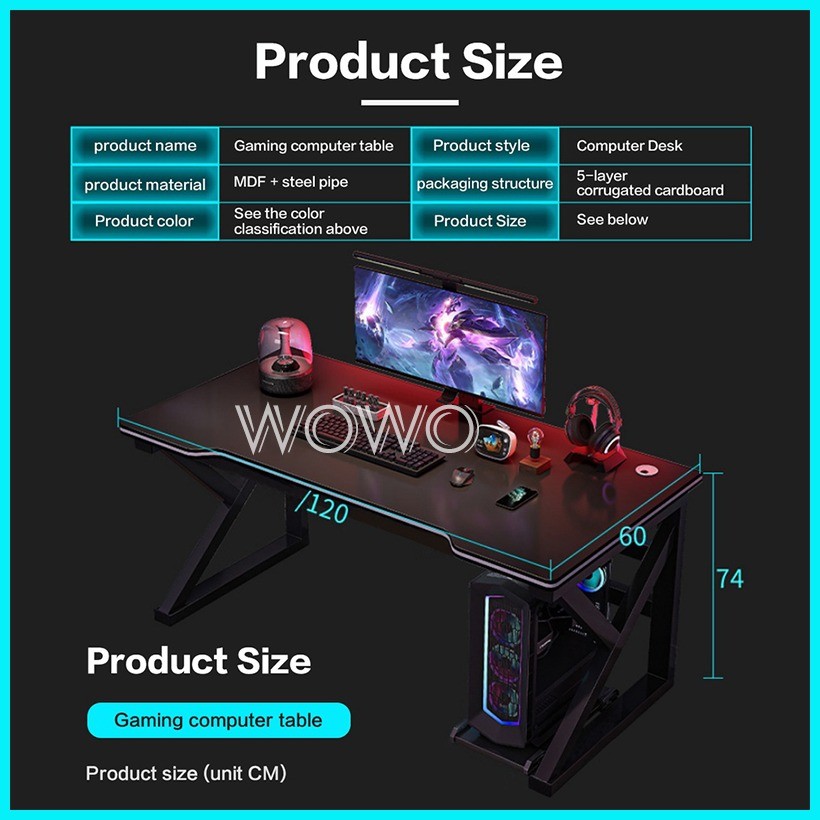 WOWO Gaming Table 100/120/140cm Office Computer Desk Gaming Desk Table ...