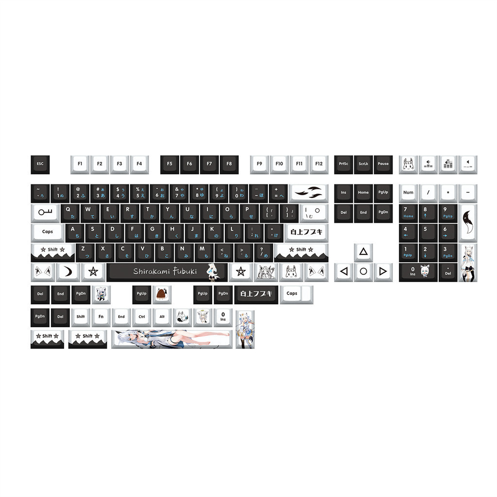 Hololive Shirakami Fubuki Keycap Cherry Profile PBT Five-sided Dye ...