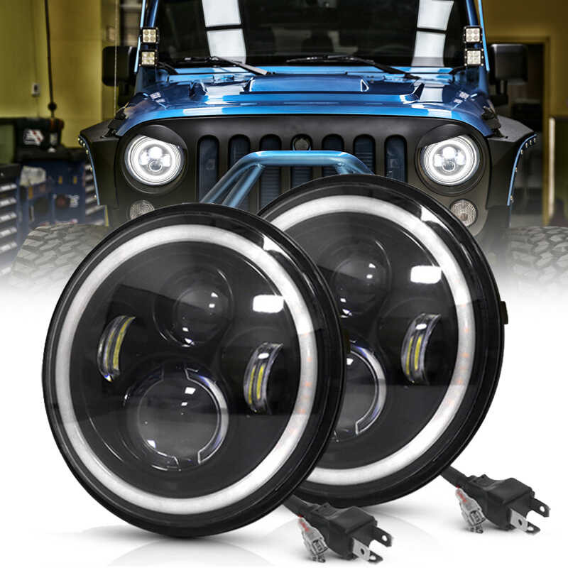 ANMINGPU 7 Inch 50W DRL Halo Angel Eyes LED Headlamp High Low Beam Turn ...