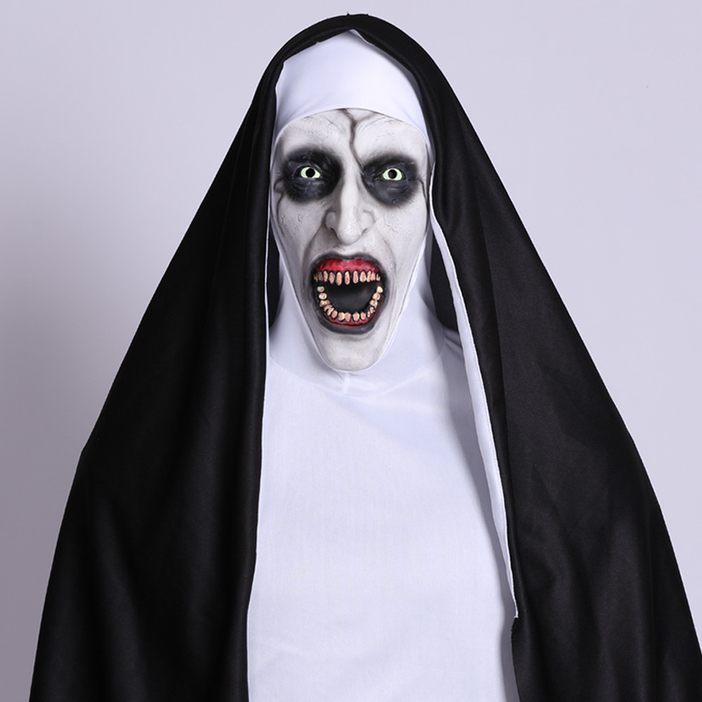キ Horror The Nun Mask Cosplay Scary Bloody Demon Ghost Face Latex Mas ...