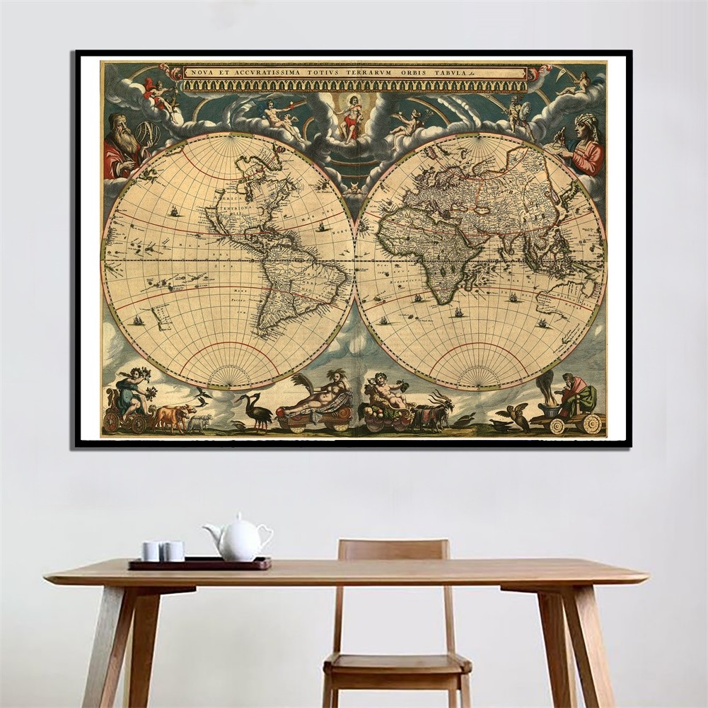 Vintage World Map -Large Map Poster Prints Wall Art Background Cloth ...