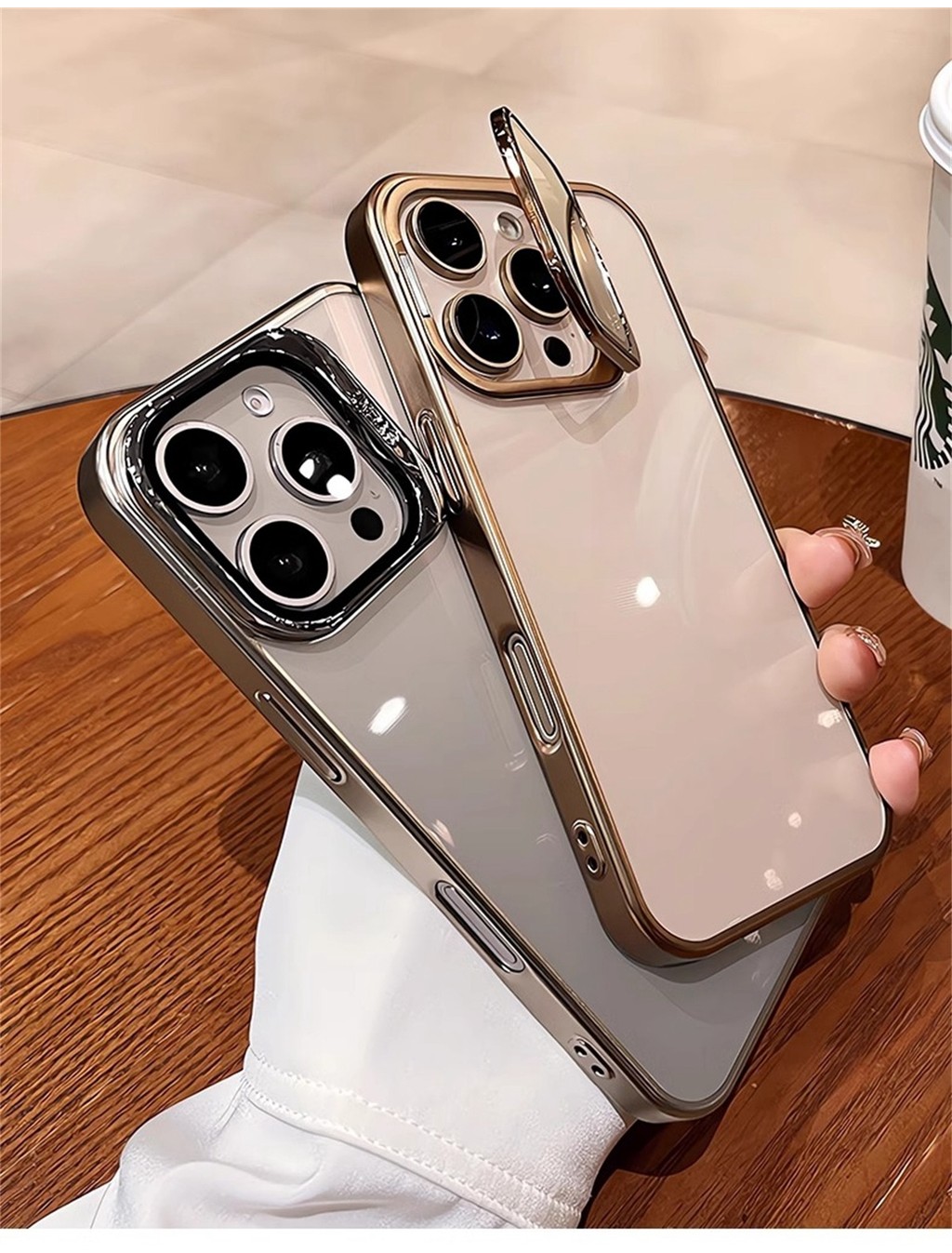 Desert Titanium Flip Lens Bracket Phone Case for IPhone 16 Pro Max 12 13 14 15 Pro Max ...