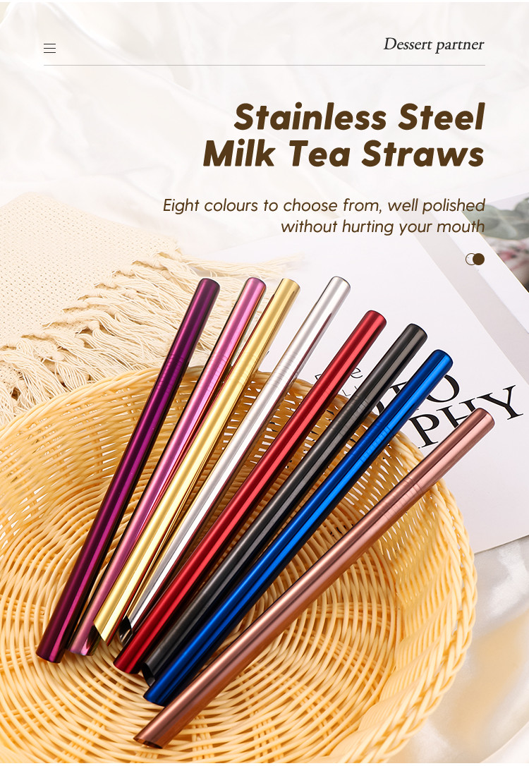 KATELV 304 Stainless Steel Pearl Milk Tea Straw Metal Straw Set Big ...