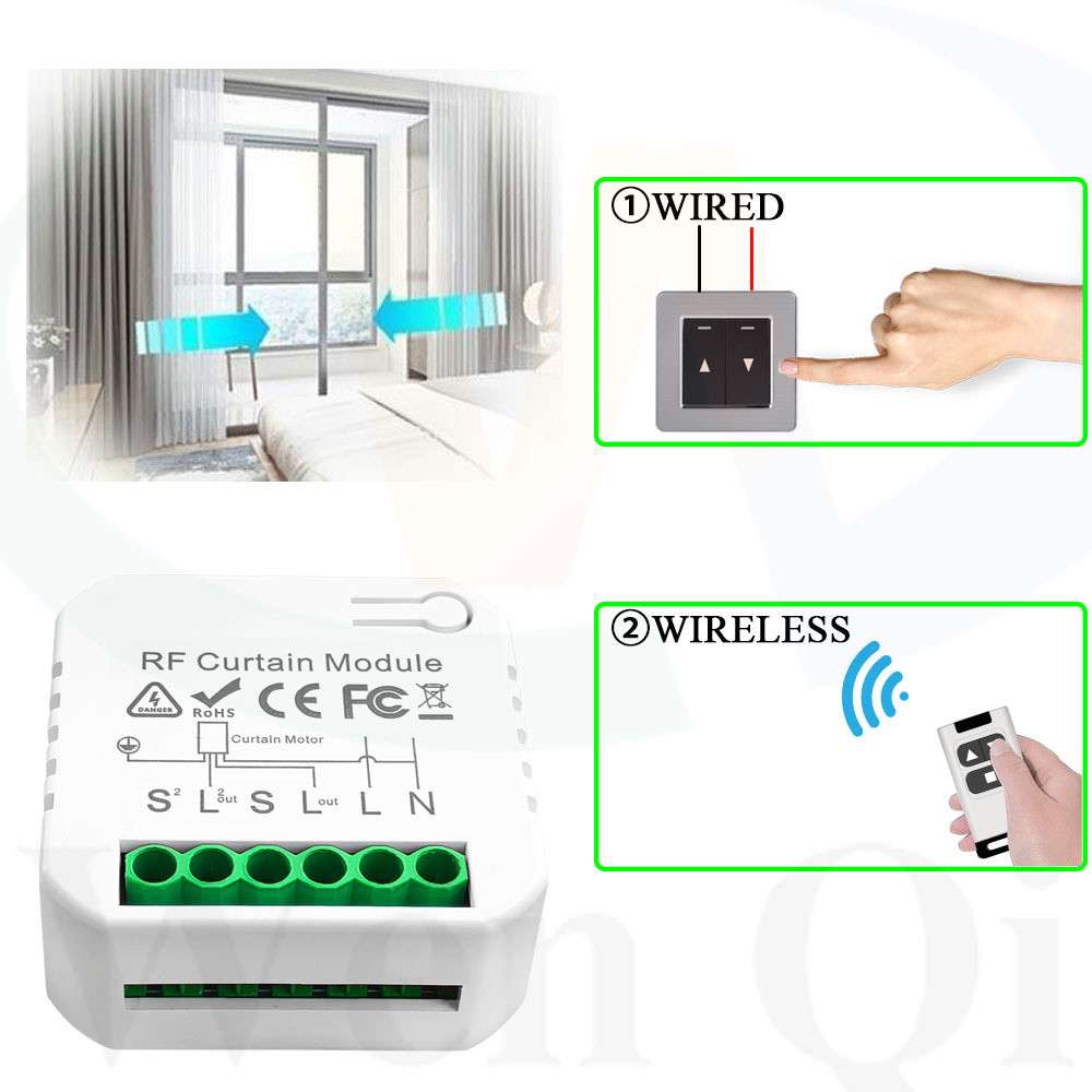 433Mhz 110V 220V Curtain Bd Switch,2 Way Wireless Remote Control Roller Shutter Module Receiver ...