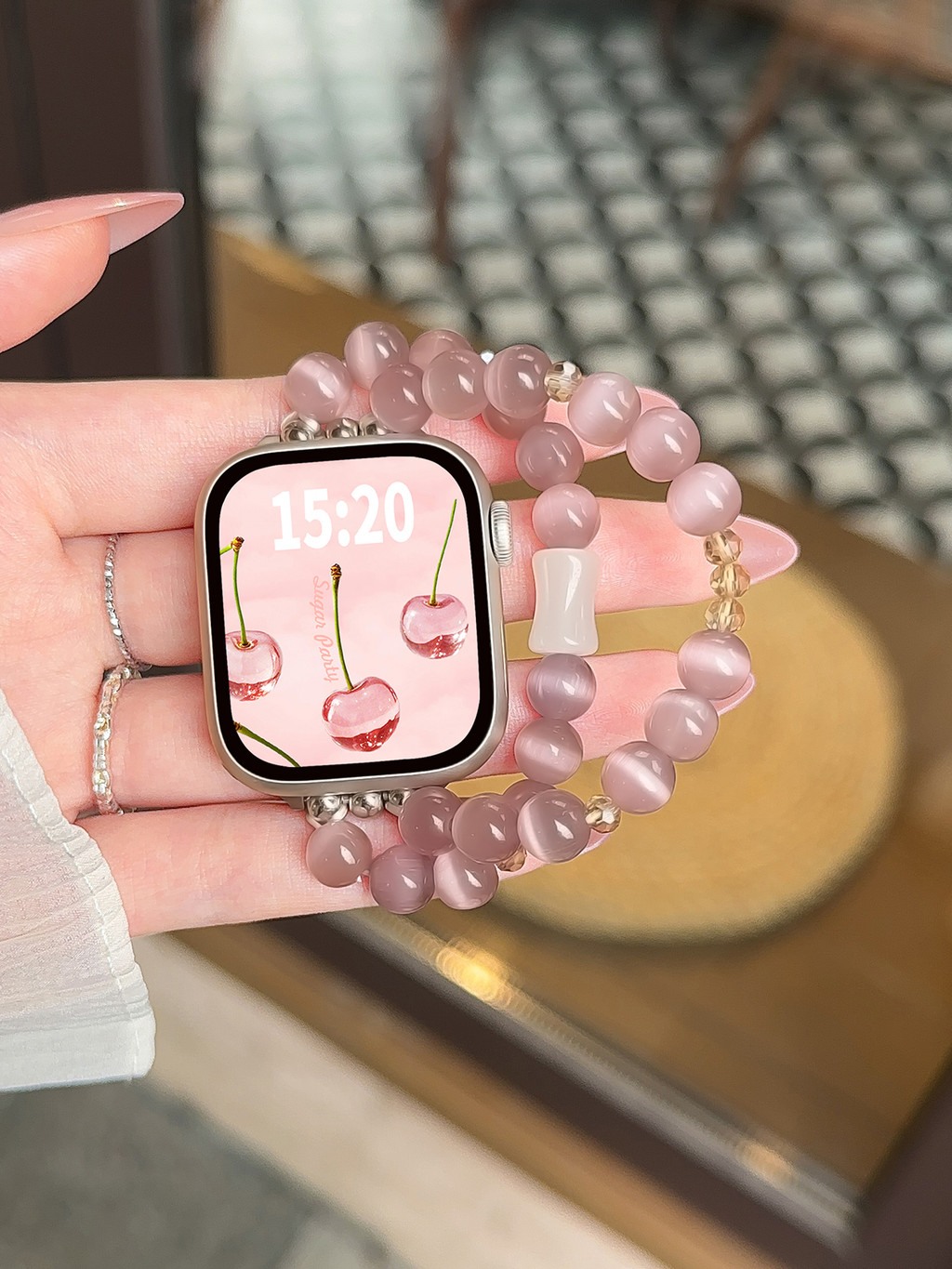 Cat's Eye Stone Crystal Bead Strap For iWatch Series Ultra 10 9 8 7 6 ...
