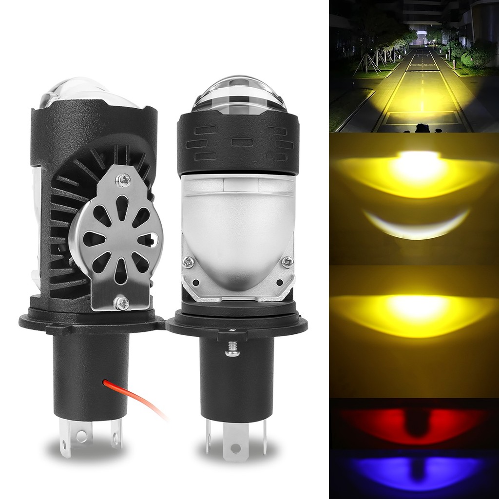 H4 Demon Eye Motorcycle Headlight Mini Projector Lens Bulb H4 LED Headlight Red Blue Demon Eye ...