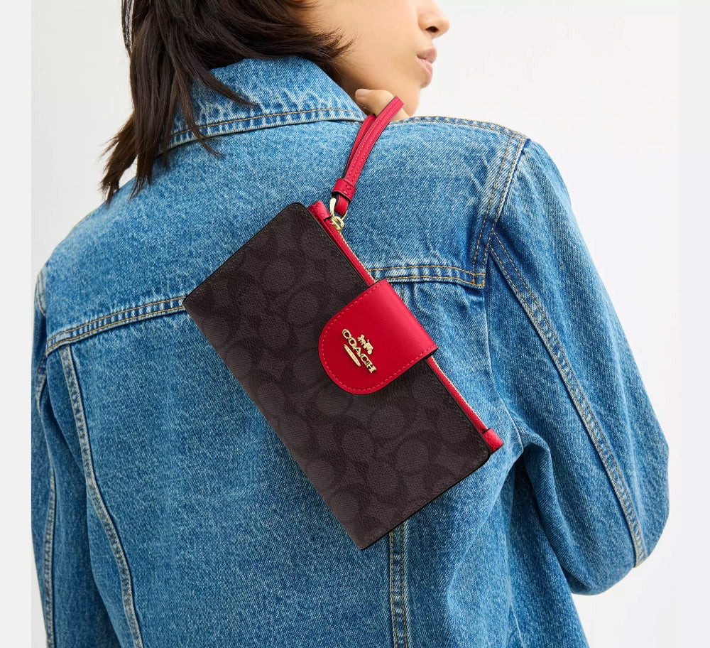 Coach Phone Wallet – Signature Canvas Wristlet with Phone, Card & ID ...
