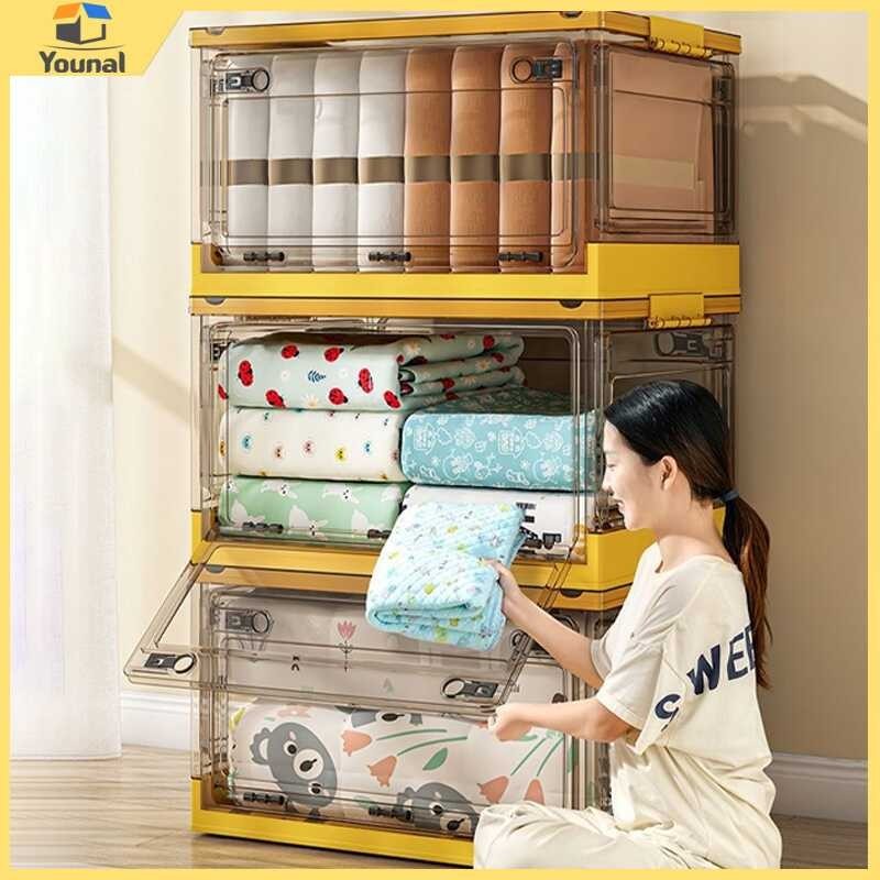 Folding Plastic Storage Boxes Three Door With Wheels Side-Open ...