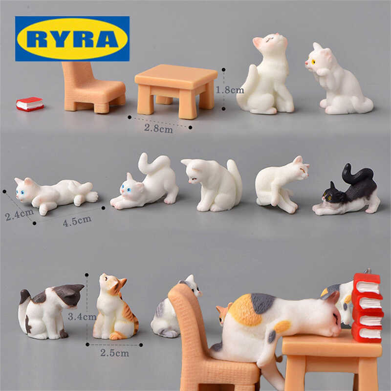 2 Cute Cat Figures Toy Room Cartoon Character Garden Ornament ...