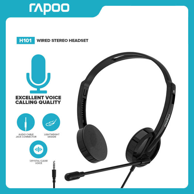 60 Rapoo H101 Wired Stereo Headset Computer Gaming Headphone Mic Voice ...