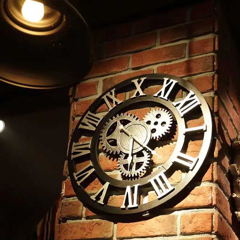 3D C Retro Industrial Style Clock European Wood Home Watch Decoration ...