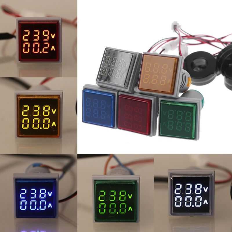 Square LED Digital Voltmeter Ammeter 22Mm Signal Lights Volt Voltage ...