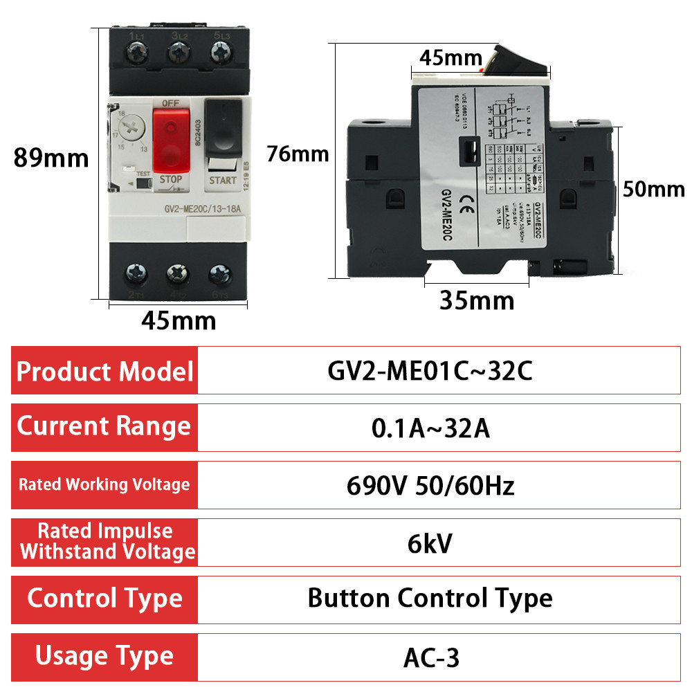 3P Starter Gv2me Series Protector Circuit Push Button Thermal Magnetic Type Motor Breaker MPCB ...