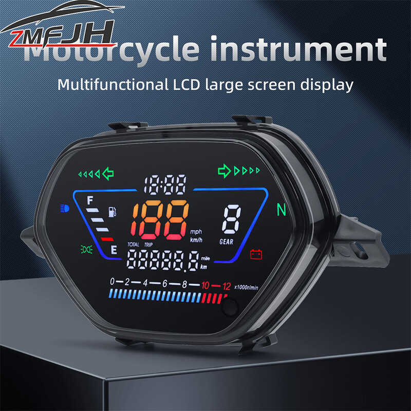 Digital Motorcycle Speedometer Tachometer Voltage Oil Level LCD ...