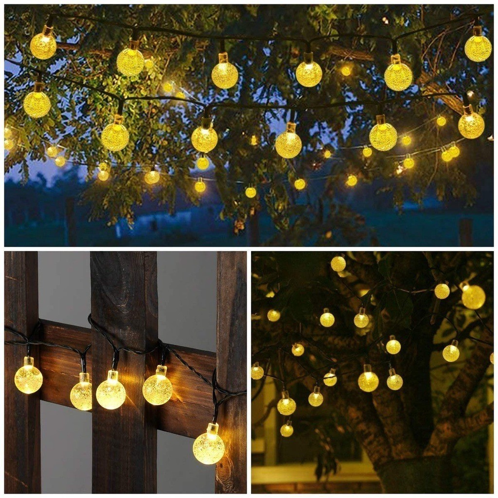 Solar Christmas Light Bulb LED Solar Crystal Ball String Lights Outdoor ...