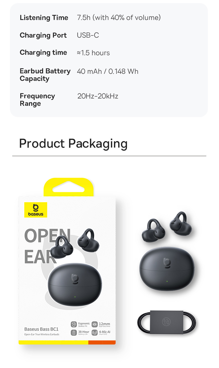Baseus Bass BC1 Open-Ear True Wireless Earbuds (Clip-on Type) | Shopee ...