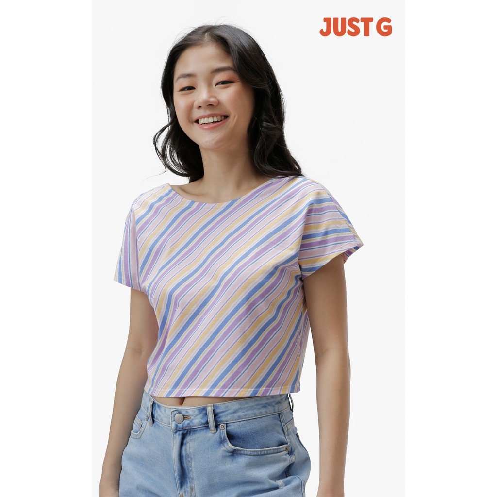 Just G Diagonal Striped Tee with Twisted Back Detail | Shopee Philippines