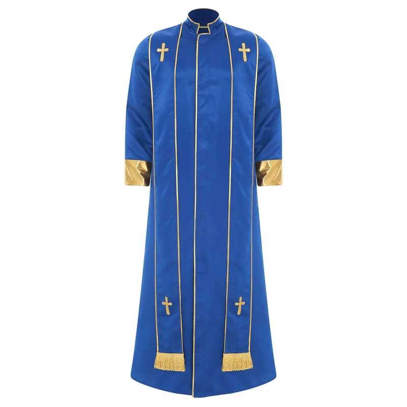 Priest Men Robe Costume With Stole Long Sleeve Front Zip Gold Cross ...