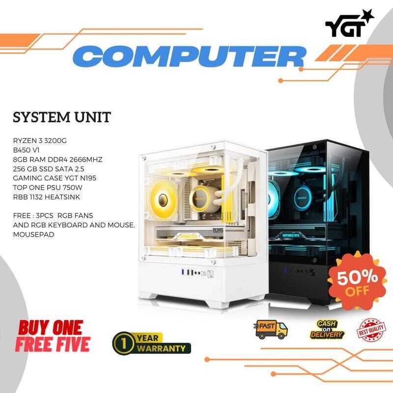 RYZEN 3 3200G/8Gb/16Gb RAM Ddr4/256Gb/512Gb SSD SATA 2.5/ YGT N195 GAMING Case/1132Heatsink RGB ...