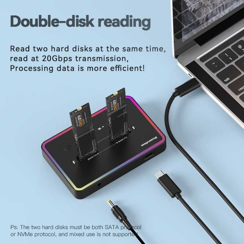 Blueendless offe clone Dual Protocol m.2 ssd case PCIe NVME Ssd Docking Station 2 bay M2 sd ...