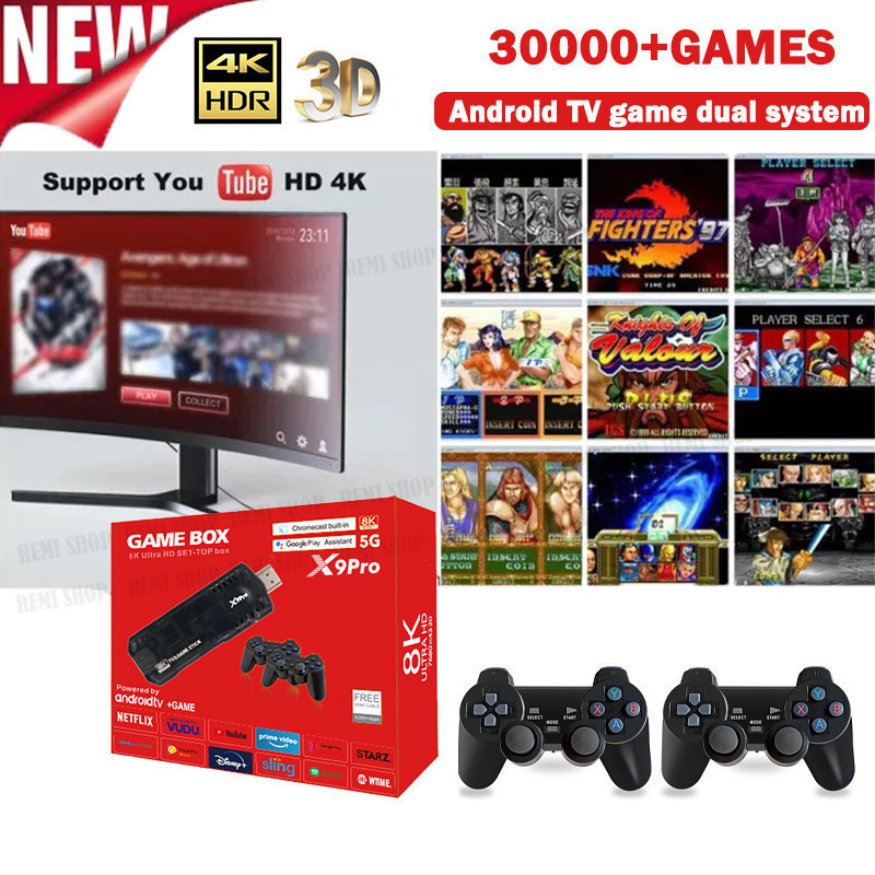 Android TV Box + TV Stick X9 Pro 2 in 1 Game Console 4K HD 30000+ Retro ...