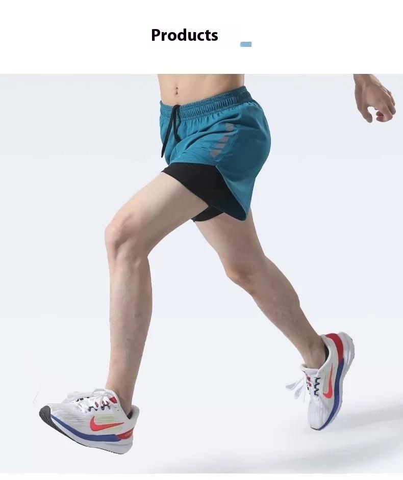 Unisex Double Layer Running Shorts Quick Dry 3/4 Length Lined ...