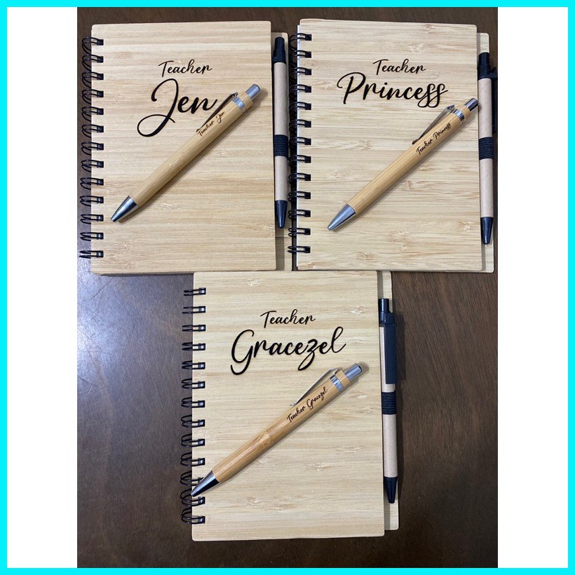 Customized Laser Engraved Notebook and Wooden Pen Set | Shopee Philippines