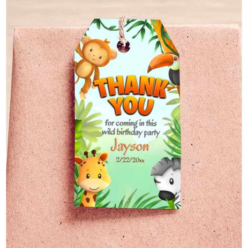 Safari Themed Birthday Souvenir Tag Cute Zoo Forest Animals Dedication ...