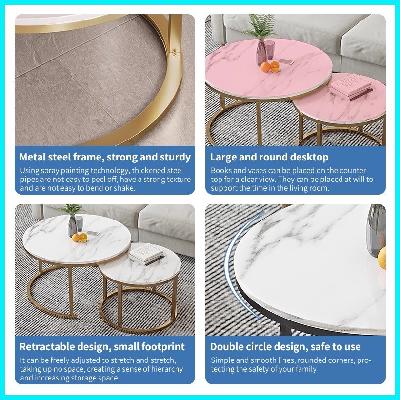 COD Adjustable Modern Coffee Table Round Coffee Table Combination Wood ...
