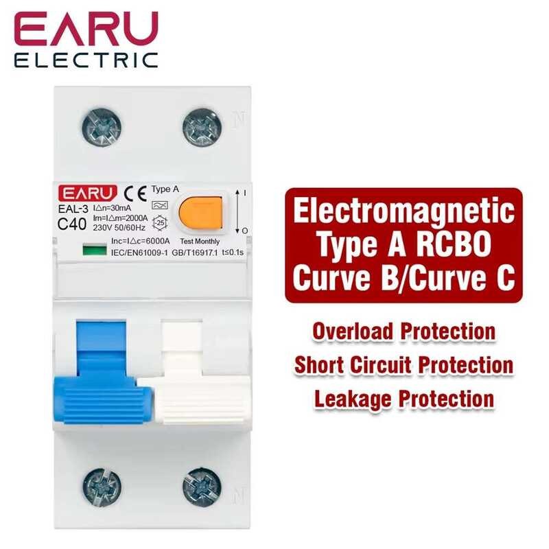 A A A 2P 40A 30Ma AC 230V 50/60Hz RCBO RCCB MCB Type A Electromagnetic ...