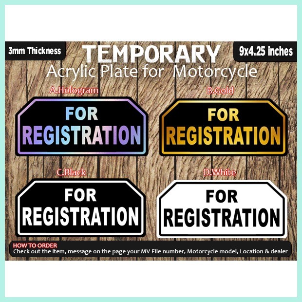 JD Print For Registration Temporary Motorcycle Plate (Acrylic 3MM ...