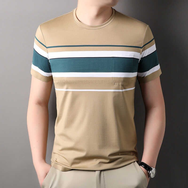T-Shirt Striped Elastic Middle-Aged Silk Yelo Ama Damit Tag-Init ...