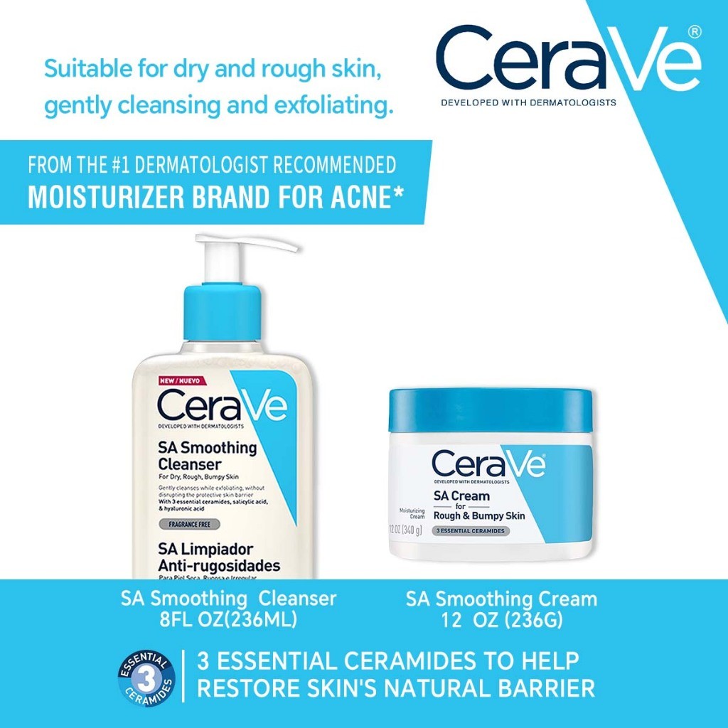 CeraVe SA Salicylic Acid Smoothing Cleanser Gentle exfoliator for acne ...