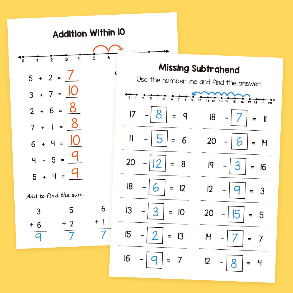 Addition & Subtraction Within 20 Math Practice Book - Number Lines ...