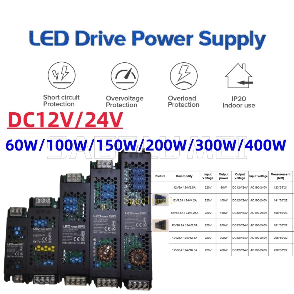 AC220V To DC12V 24V Led Switching Power Supply Mute Lighting Transformers 60W 100W 150W 200W ...