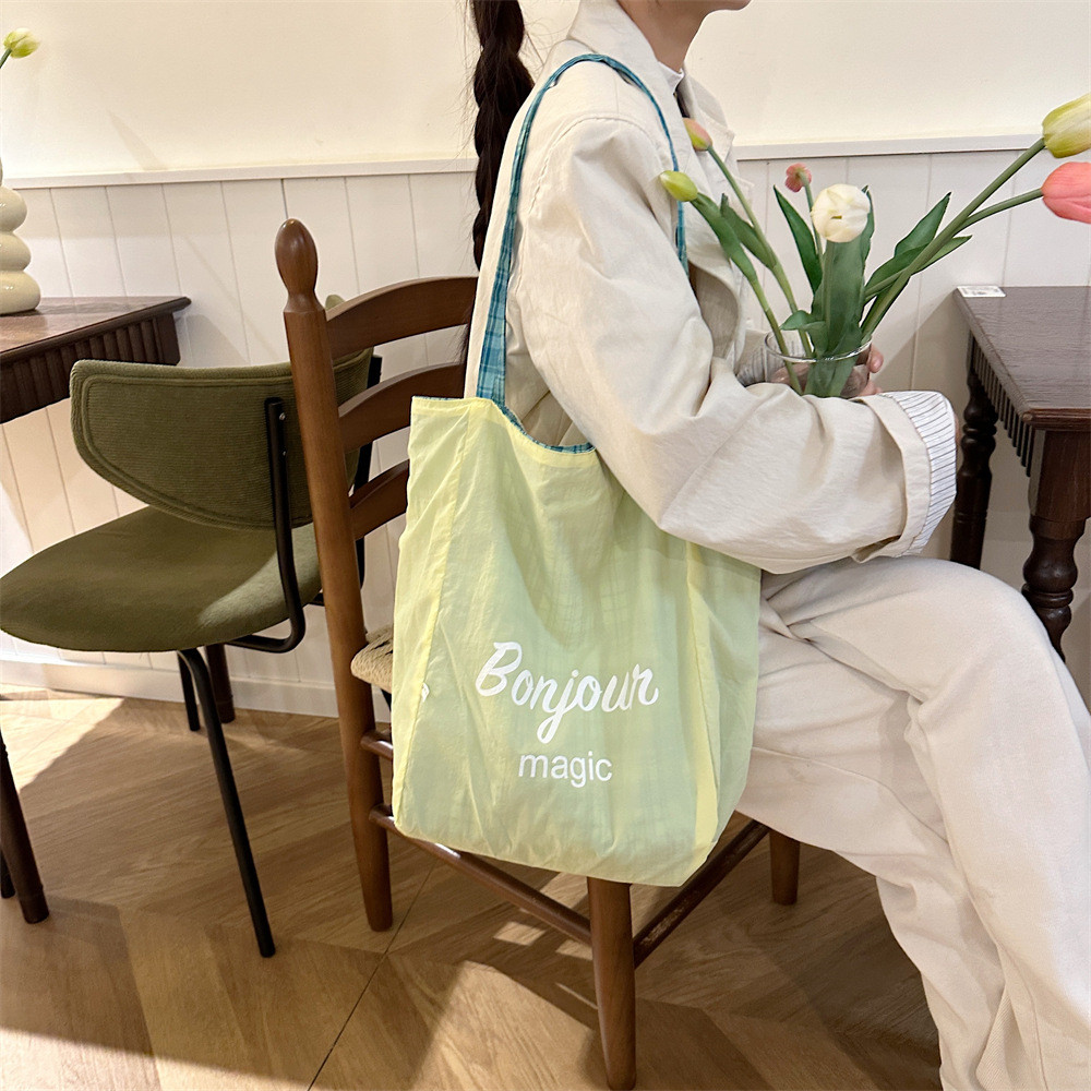 Double-sided Dual-Use Checked Canvas Bag Large-Capacity Preppy Style A4 ...