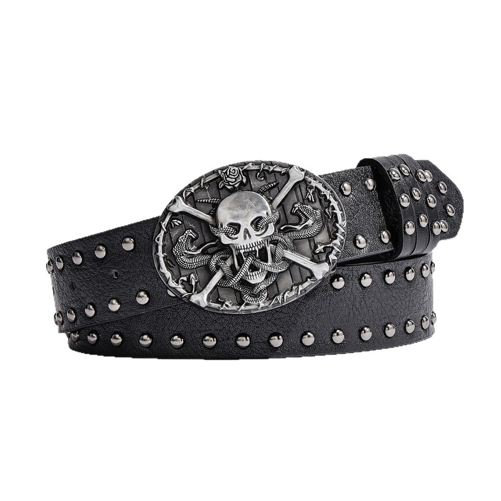 New Trendy Men's Belt Unique Skull Youth Belt Punk Style Snap Casual ...