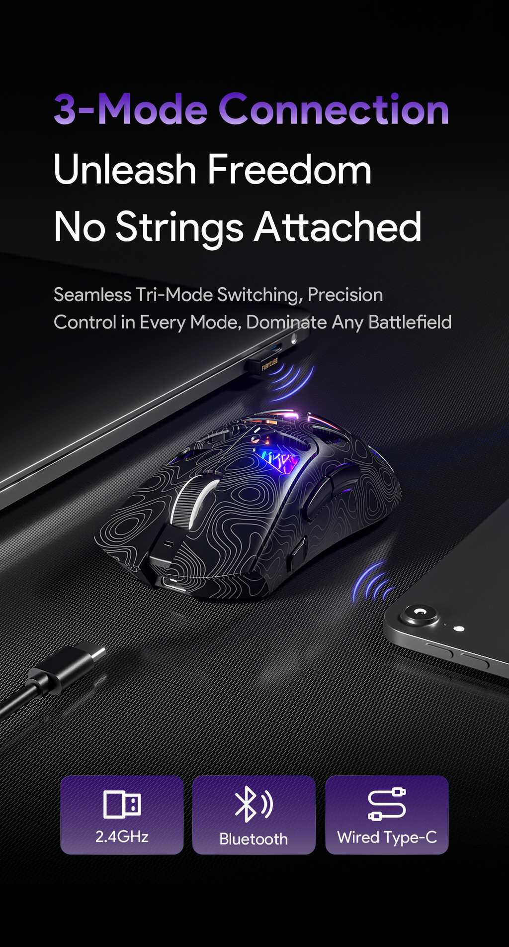 Furycube G11 Wireless Mouse 2.4GHz 12000DPI Lightweight 6-speed ...