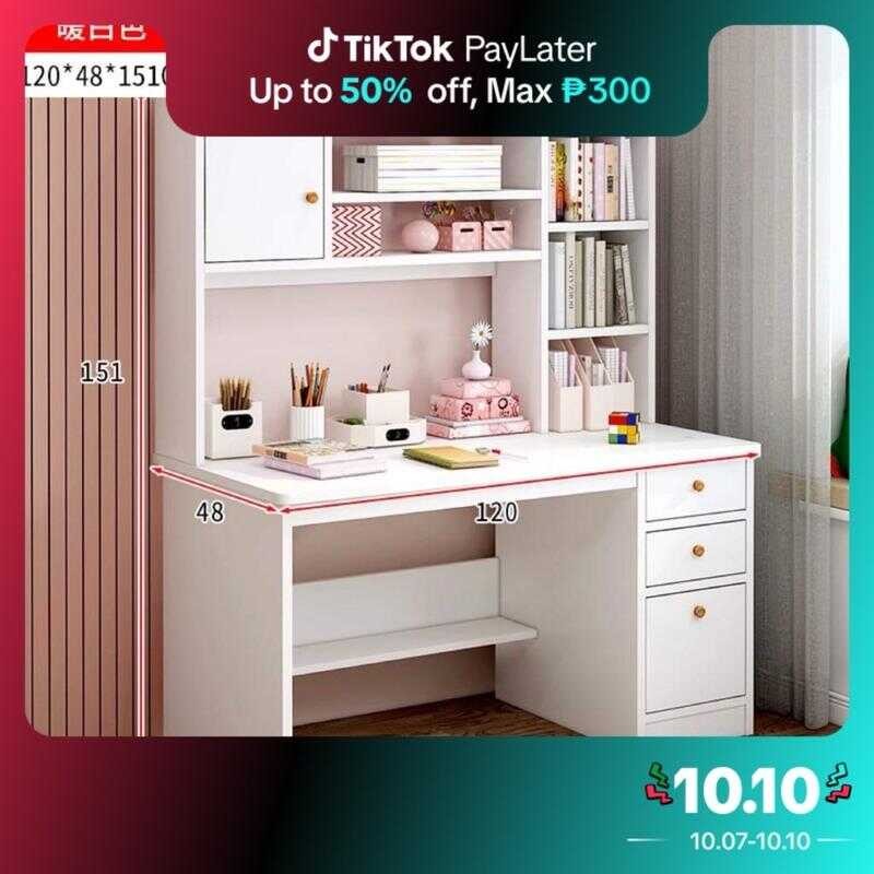 Modern Computer Desk With Shelves And Drawers, White & Wooden Color ...