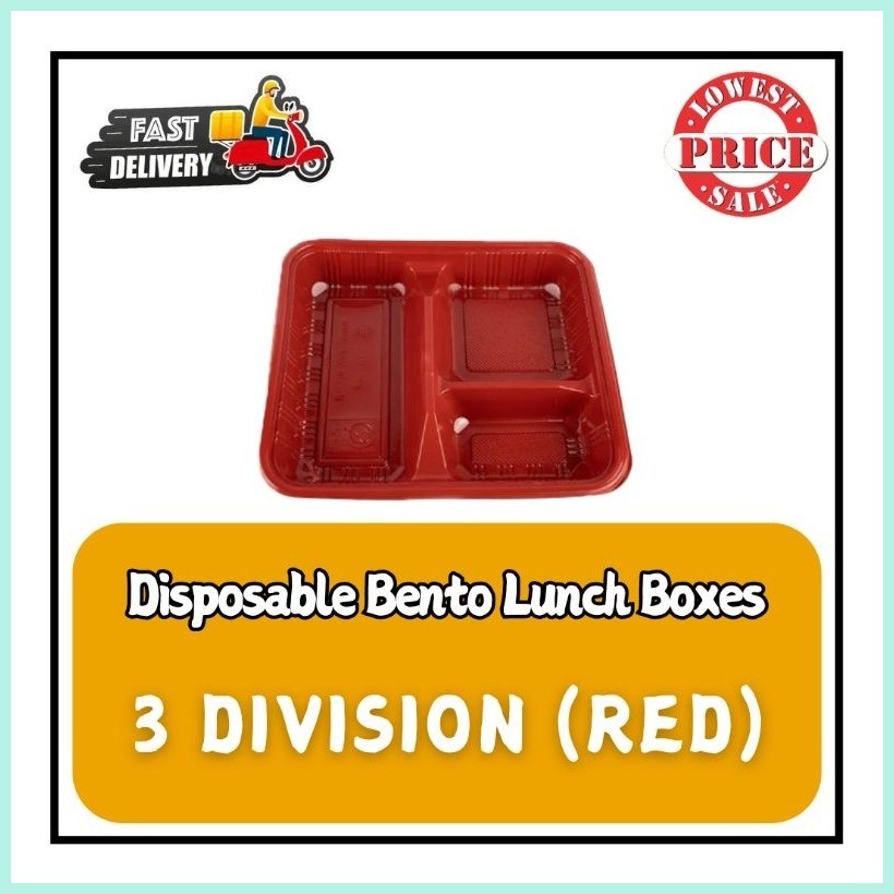 [500PCS] "3 DIVISION" RED BENTO LUNCH BOX | Shopee Philippines