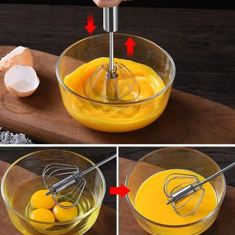 Stainless Steel Semi-automatic Mixer Egg Beater Manual Self Turning ...