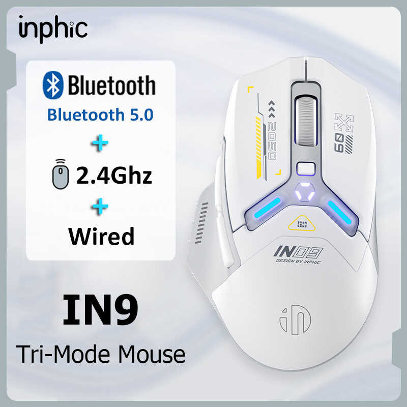 Inphic In9 Wired/2.4G Wireless/Bluetooth Tri-Mode Mouse Rechargeable ...