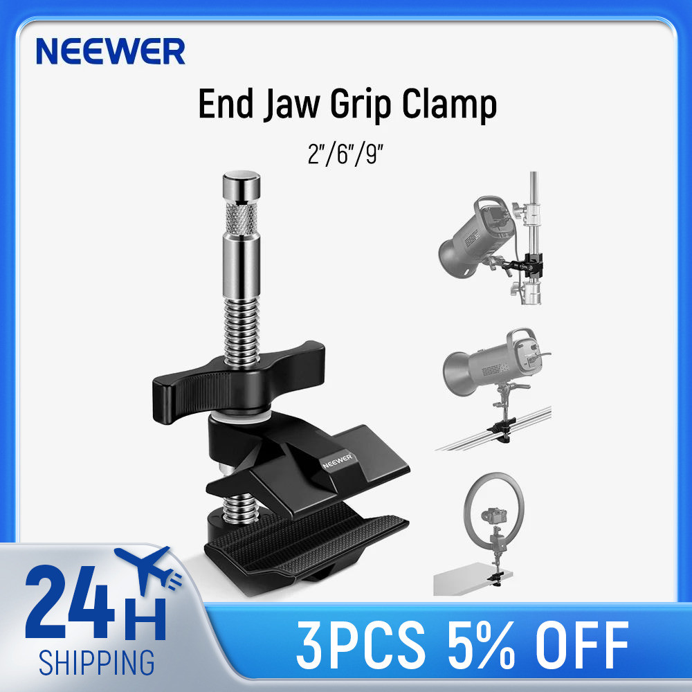 NEEWER End Jaw Grip with 5/8" Stud, Steel Shaft End Pipe Grip Clamp with Aluminum Jaws, Rubber ...