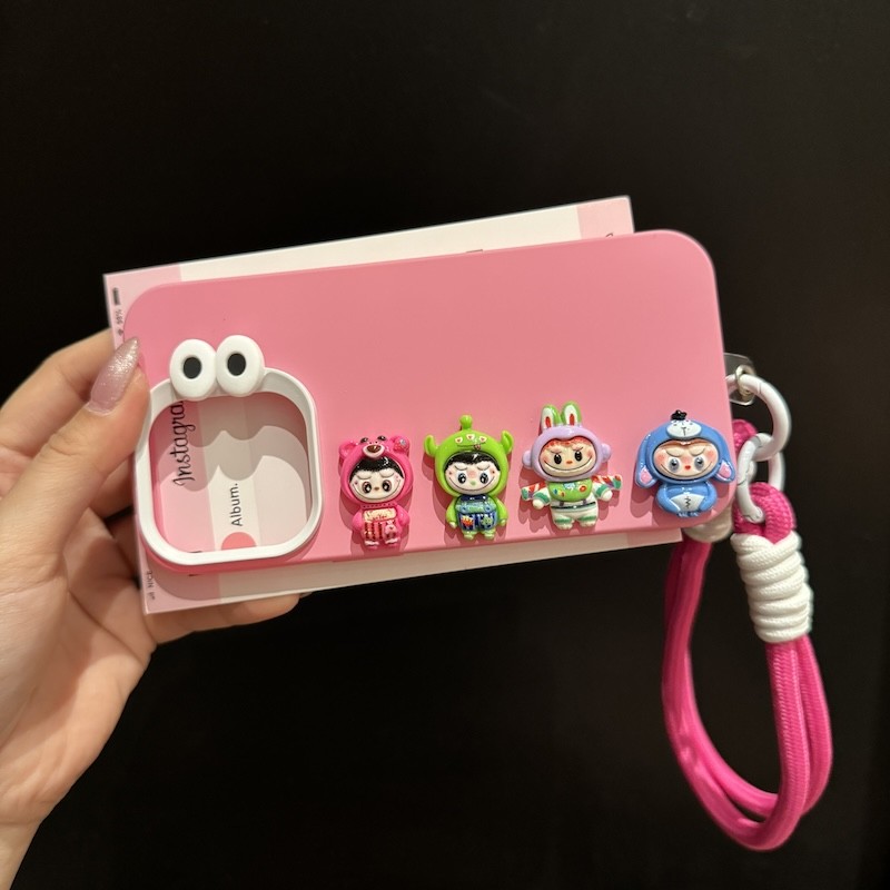 3D Cartoon Labubu Doll Phone Case With Straps Lanyard For iPhone 15 14 ...