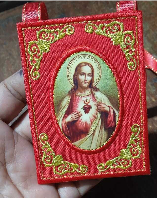 GOLD Premium Red Scapular Jesus sacred heart ihs insignia devotion ...