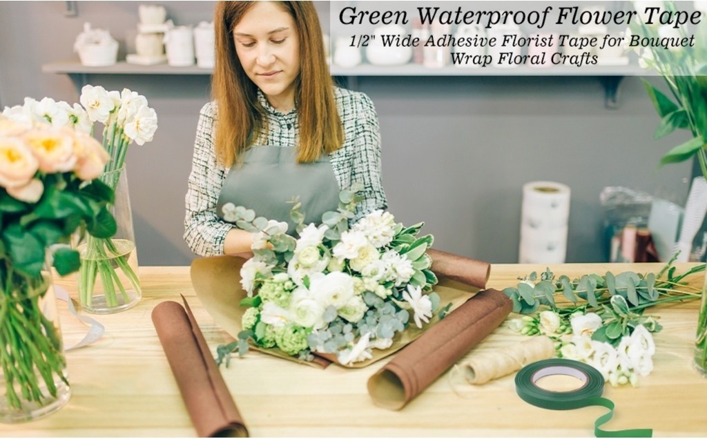 2 Rolls Green Waterproof Floral Tape - 1/2'' Wide Florist Tape for ...